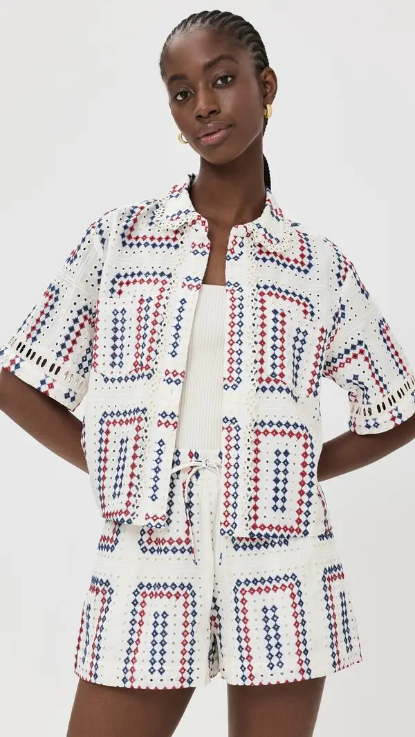 Hill House Home Annette Top In Geo Eyelet/Red White Blue - 30% Off